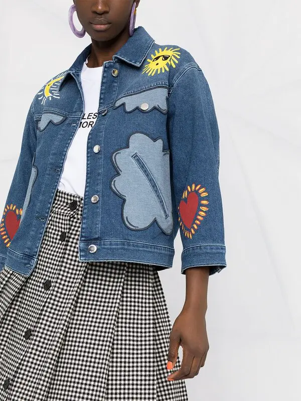 Moschino Cloud Patchwork Denim Jacket In Blue - 11% Off | Editorialist