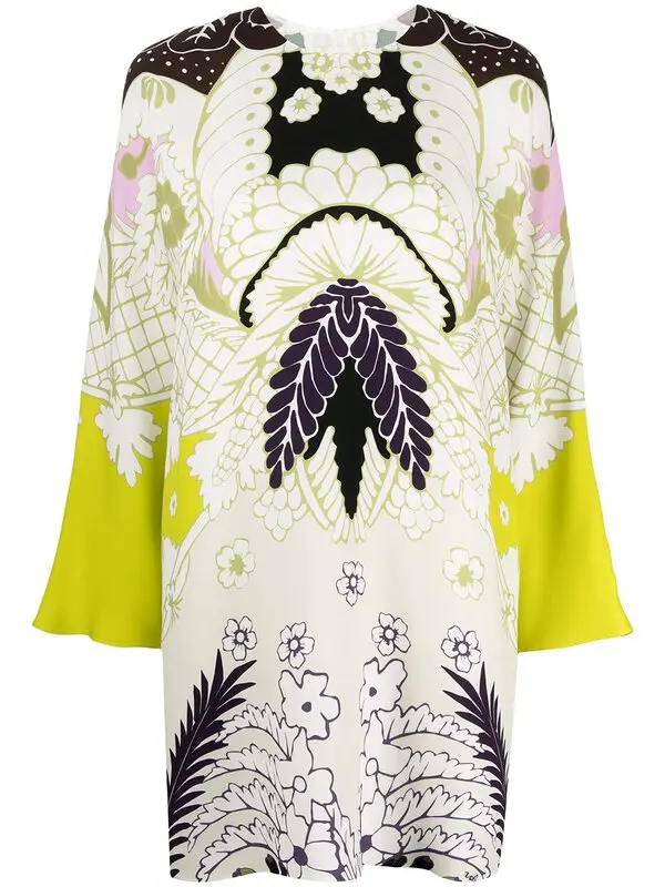 Valentino Garavani Abstract-print Long-sleeve Dress - Green