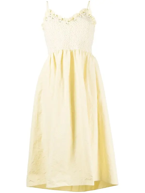 Miu Miu Ruffle-Trim Flared Midi Dress - Yellow | Editorialist