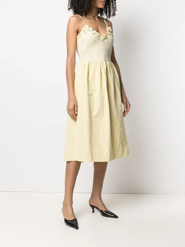 Miu Miu Ruffle-Trim Flared Midi Dress - Yellow | Editorialist