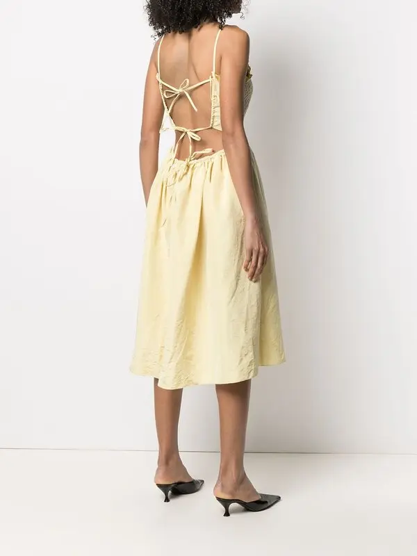 Miu Miu Ruffle-Trim Flared Midi Dress - Yellow | Editorialist