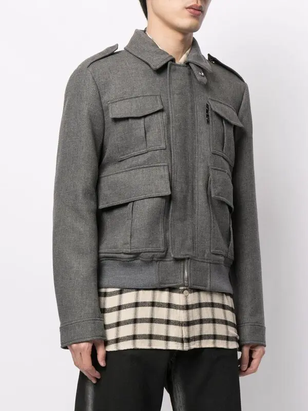 Off-White Logo-patch Military Jacket - Grey