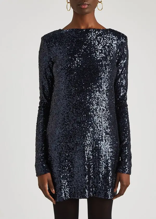 green emerald velvet dress Saint Laurent Cowl Back Glitter Mini Dress main image 0