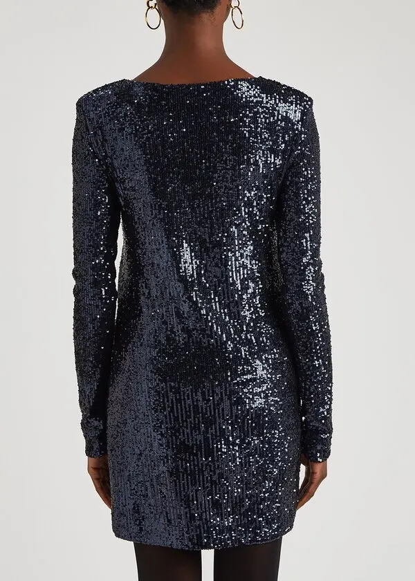 Saint Laurent Sequin Mini Dress In Navy - 40% Off | Editorialist