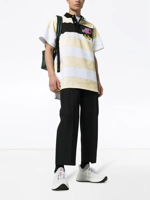 Prada Striped Camera Logo Polo Shirt