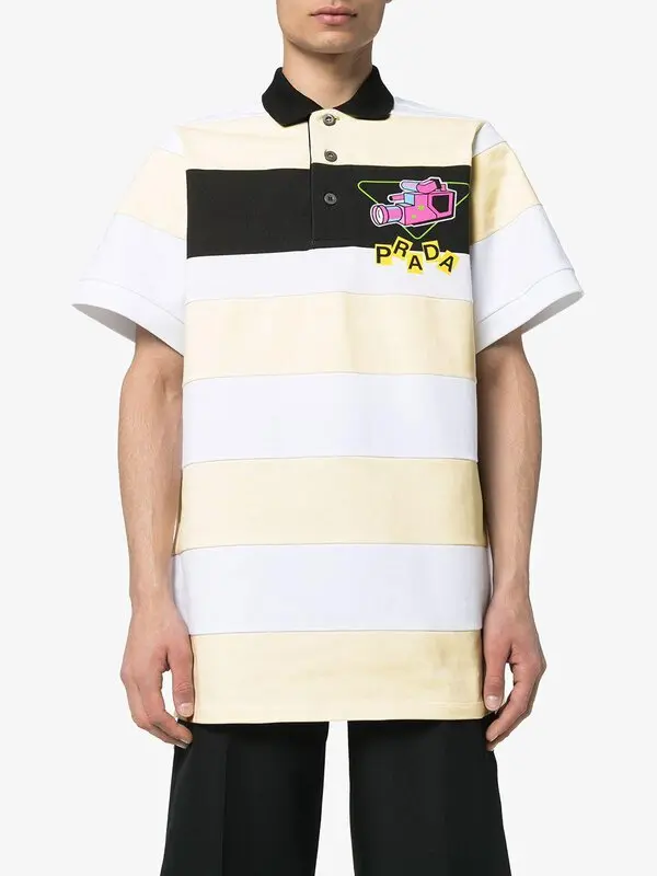 Prada Striped Camera Logo Polo Shirt