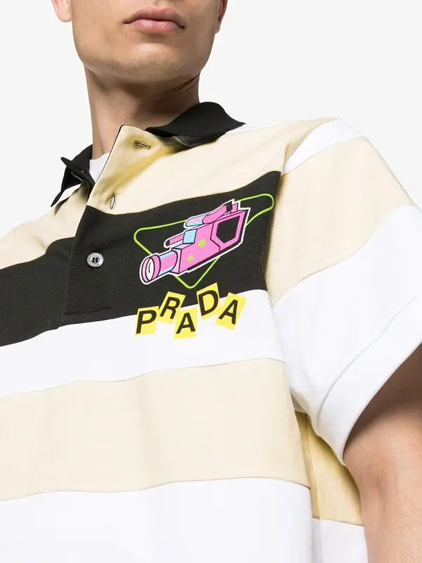 Prada Striped Camera Logo Polo Shirt