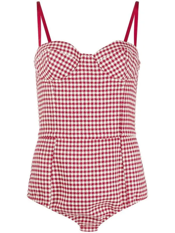Red Valentino Houndstooth-pattern Bustier Bodysuit