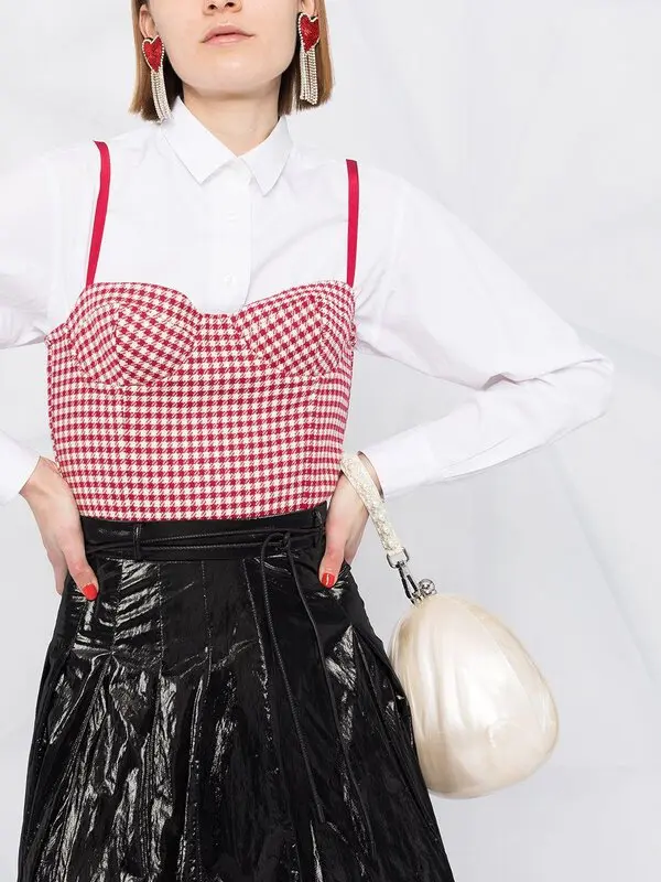 Red Valentino Houndstooth-pattern Bustier Bodysuit