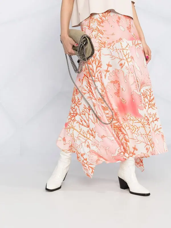Stella McCartney Coral-print Handkerchief-hem Maxi-skirt