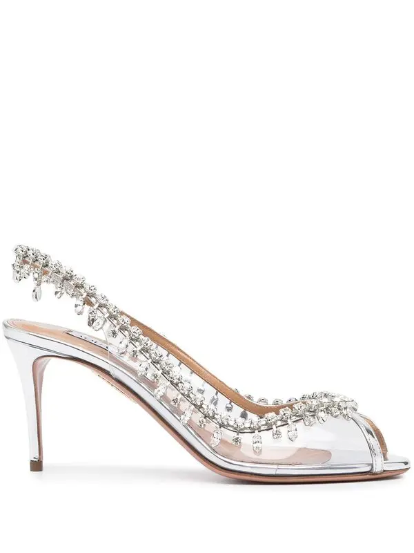 AQUAZZURA Embellished Open-toe Pumps