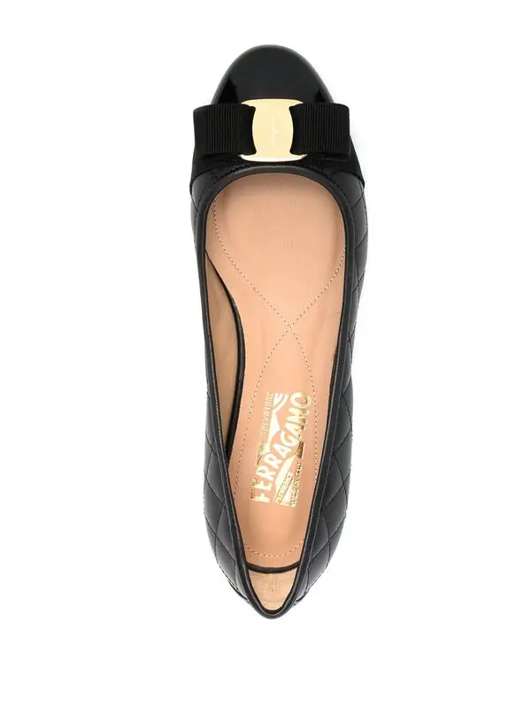FERRAGAMO Varina Quilted Ballerina Flats - Black