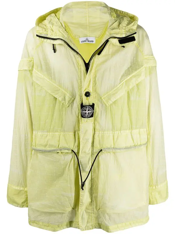 Stone Island Reflective Grid Parka Coat - Yellow