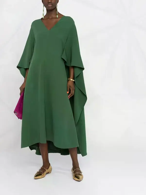 valentino green cape dress VALENTINO GARAVANI Womens Cady Couture Midi Cape Dress Green Silk 42 US 6  $5700