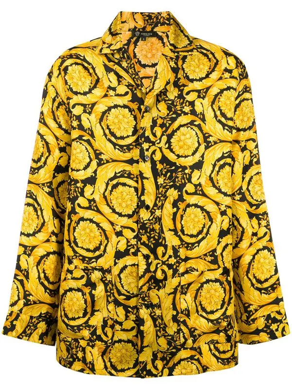 Versace Barocco-print Pyjama Shirt - Yellow