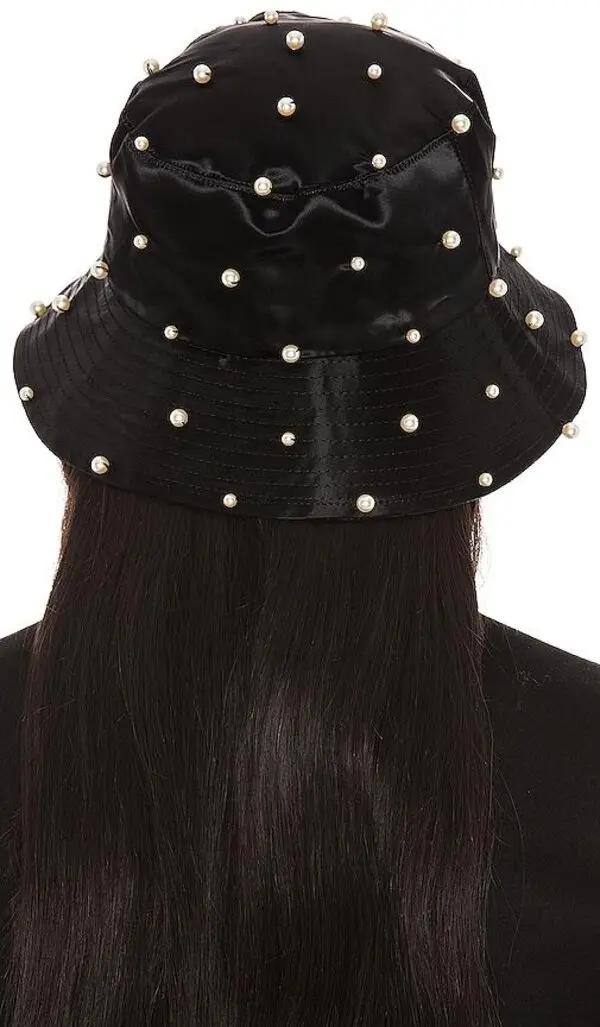 Jennifer Behr Mallorie Pearled Bucket Hat In Black In Black  display picture 3