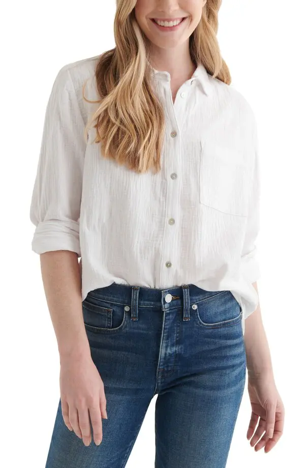 lucky brand white dress shirt LUCKY BRAND Men's White Slim-Fit Dress Shirt Size L 16-16.5 34/35 New with  tags