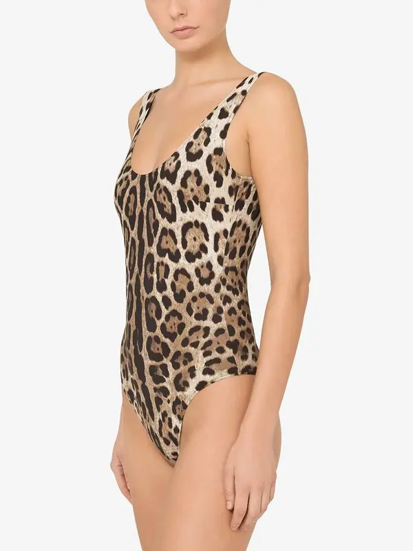 Dolce & Gabbana Leopard-print Swimsuit - Brown