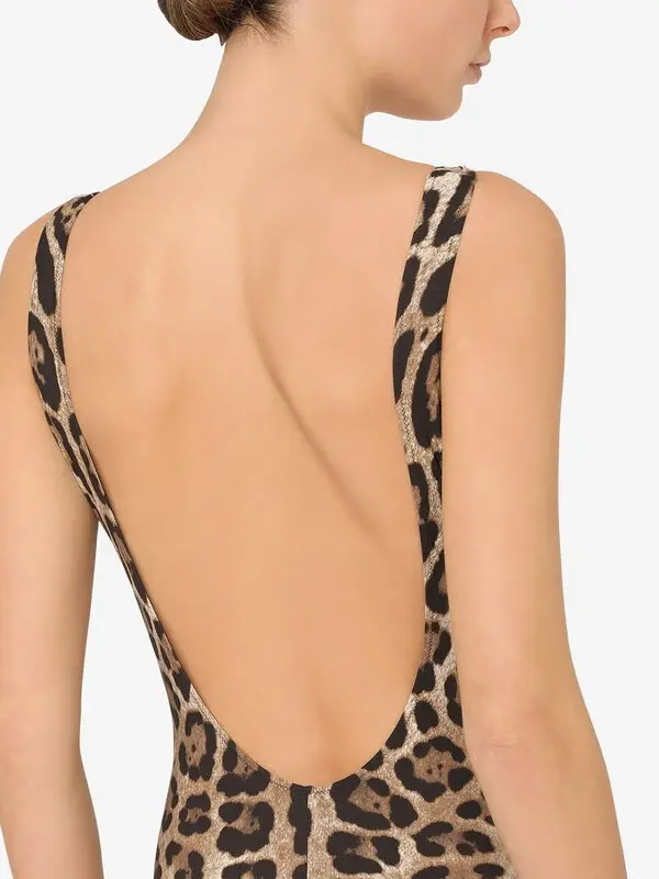 Dolce & Gabbana Leopard-print Swimsuit - Brown
