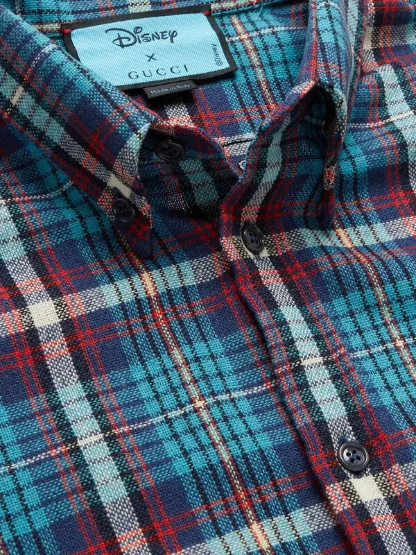 Disney x Gucci チェック柄ネルシャツ Gucci Disney Button-Down Collar Embroidered Checked Wool-Blend