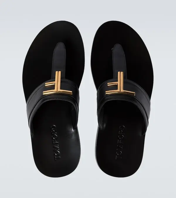 TOM FORD Leather Thong Sandals - Black