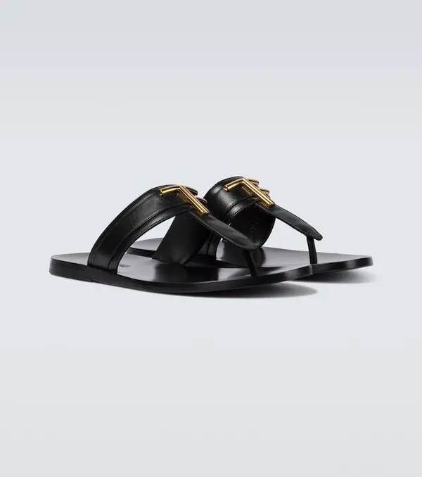 TOM FORD Leather Thong Sandals - Black