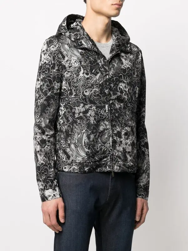Emporio Armani Abstract-print Hooded Jacket