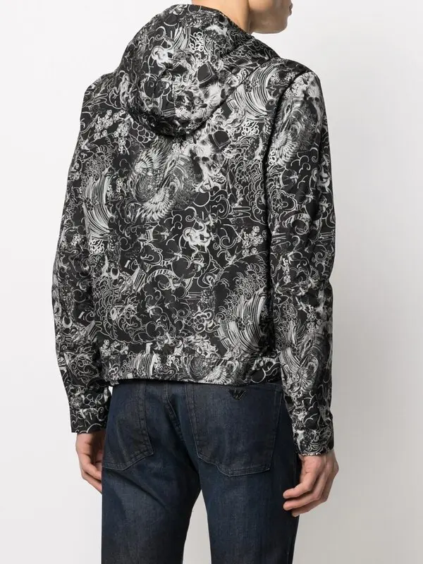 Emporio Armani Abstract-print Hooded Jacket