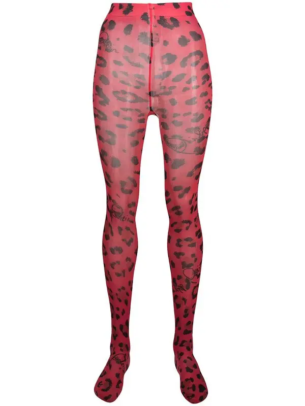 Philipp Plein Leopard Print Tights - Red