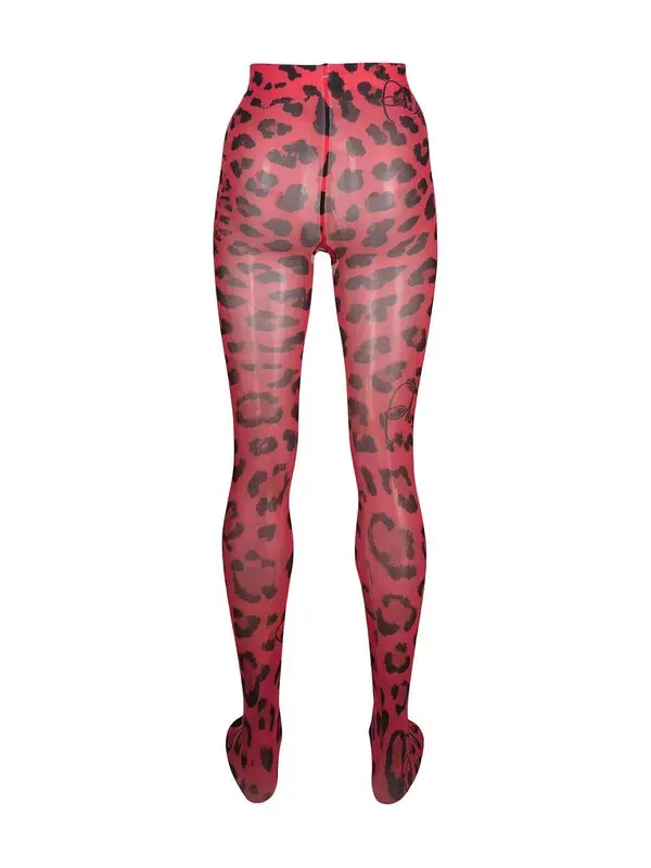 Philipp Plein Leopard Print Tights - Red