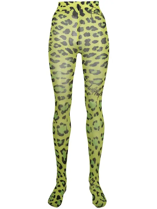 Philipp Plein Leopard Print Tights - Green