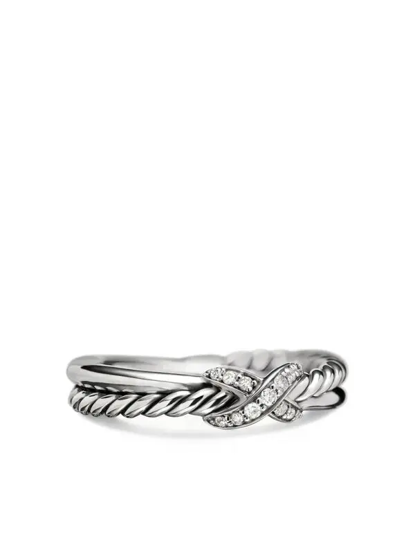 David Yurman Sterling Petite X Diamond Ring - Silver