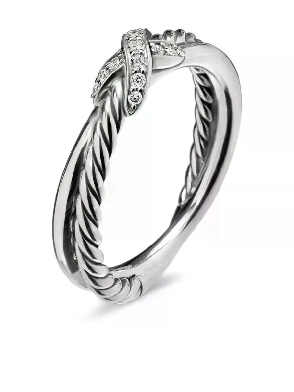 David Yurman Sterling Petite X Diamond Ring - Silver