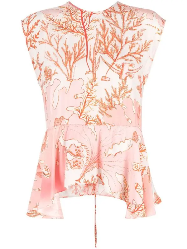 Stella McCartney Coral-print Peplum Blouse - Pink