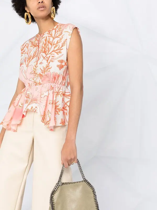Stella McCartney Coral-print Peplum Blouse