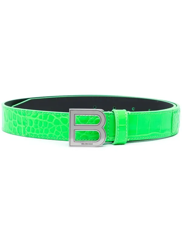 Balenciaga Hourglass Embossed Leather Belt - Green  display picture 3
