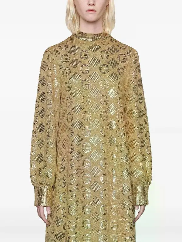 Gucci Lam G Rhombi Jacquard Dress In Gold - 10% Off | Editorialist