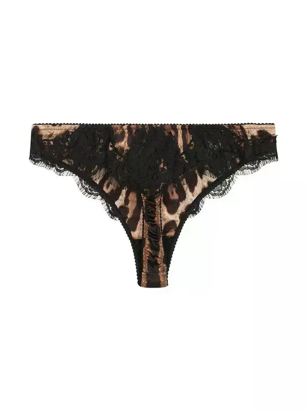 Dolce & Gabbana Leopard-print Lace-trim Thong - Brown
