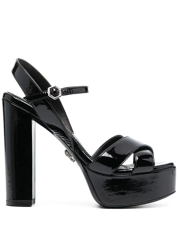 Philipp Plein Patent-effect Heeled Sandals - Black