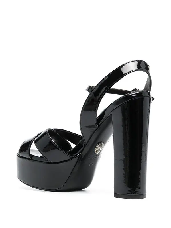 Philipp Plein Patent-effect Heeled Sandals - Black