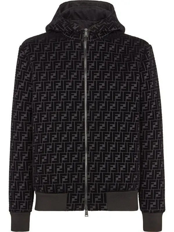 Fendi Velvet Ff Zipped Hooded Jacket - Black | Editorialist