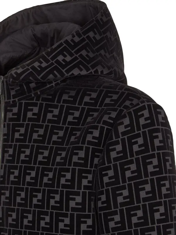 Fendi Velvet Ff Zipped Hooded Jacket - Black | Editorialist