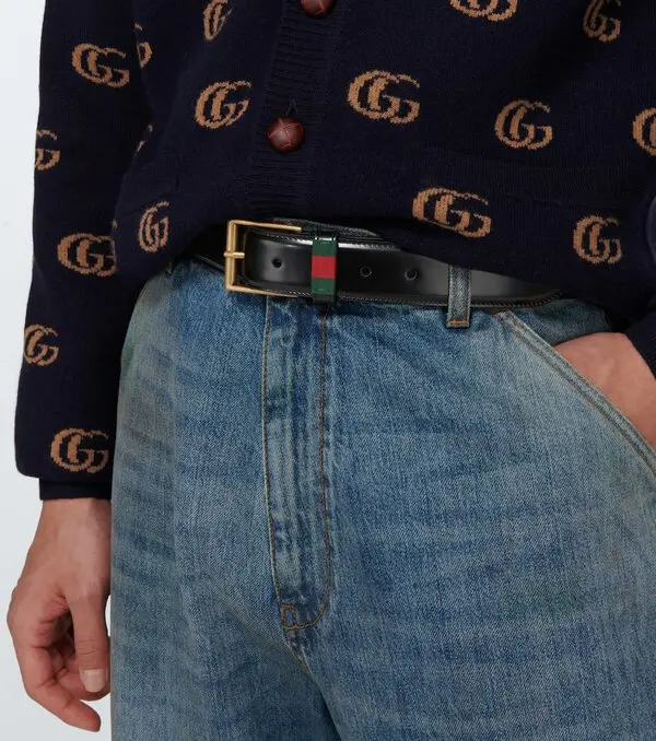 Gucci Leather Belt With Web - Black | Editorialist display picture 2