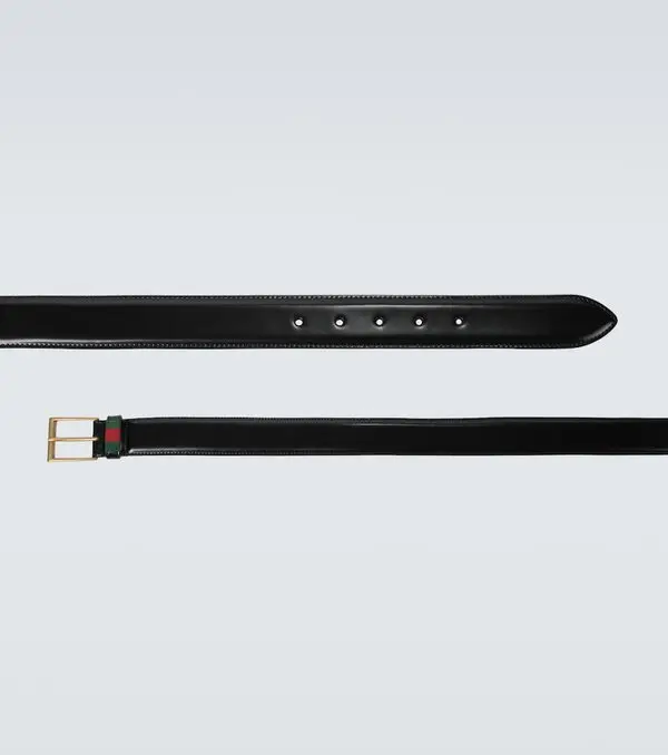 Gucci Leather Belt With Web - Black | Editorialist display picture 1