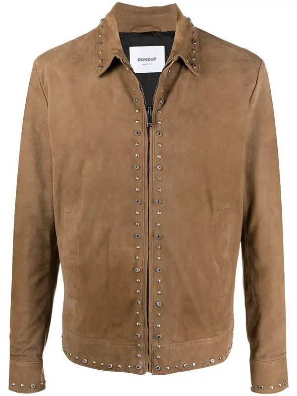 DONDUP Stud Embellished Suede Zip-up Jacket - Brown