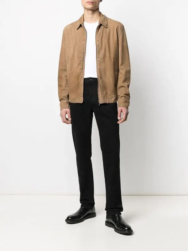 DONDUP Stud Embellished Suede Zip-up Jacket