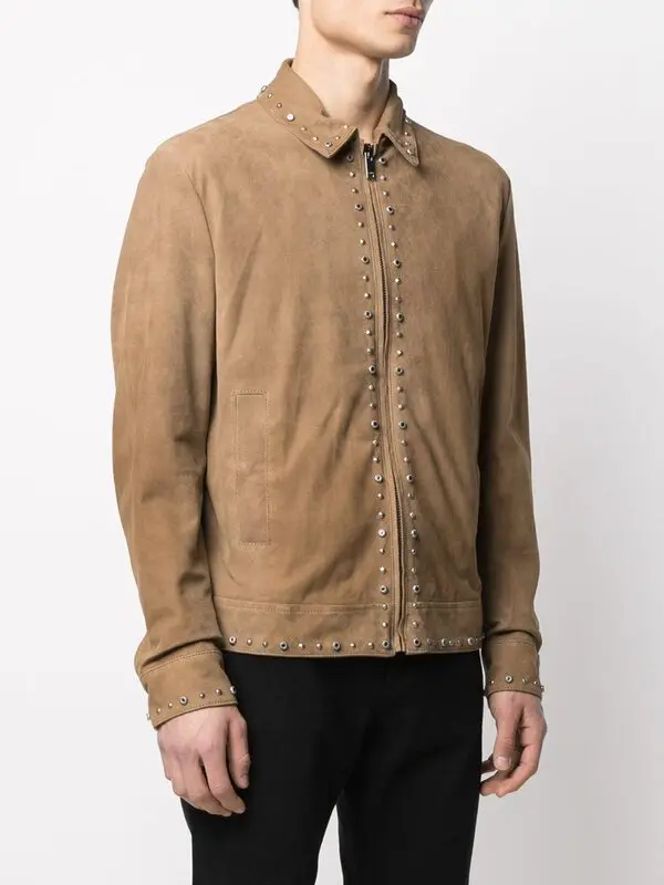 DONDUP Stud Embellished Suede Zip-up Jacket