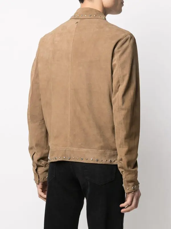 DONDUP Stud Embellished Suede Zip-up Jacket