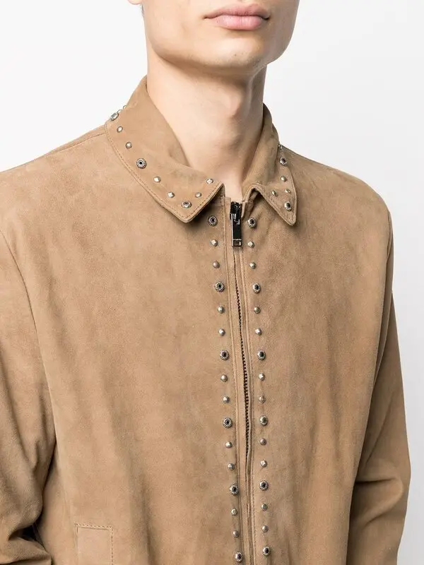 DONDUP Stud Embellished Suede Zip-up Jacket
