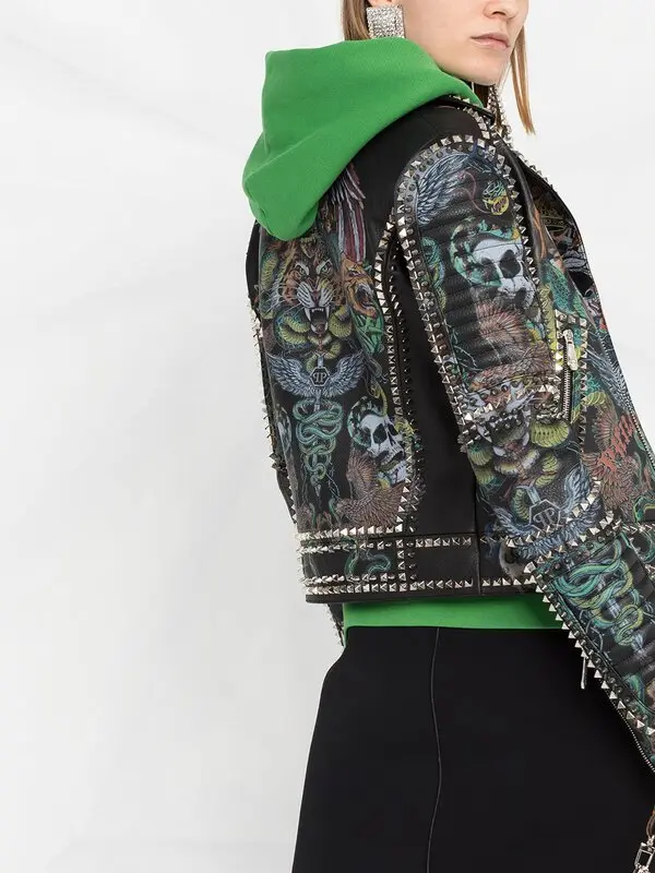 Philipp Plein Tattoo-print Biker Jacket